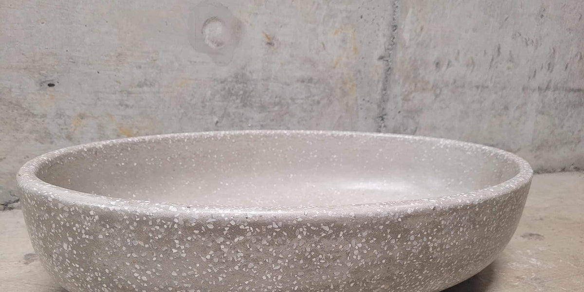 HELIA - Oval Concrete Bathroom Basin. Free Delivery. Grey Terrazzo ...